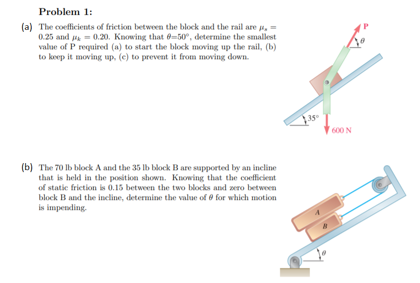 Solved Problem 1: (a) The coefficients of friction between | Chegg.com