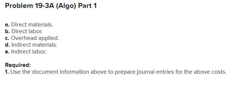 Solved Problem 19-3A (Algo) Computing and recording job | Chegg.com