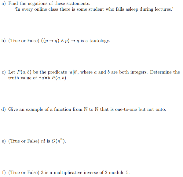 Solved a) Find the negations of these statements. 'In every | Chegg.com