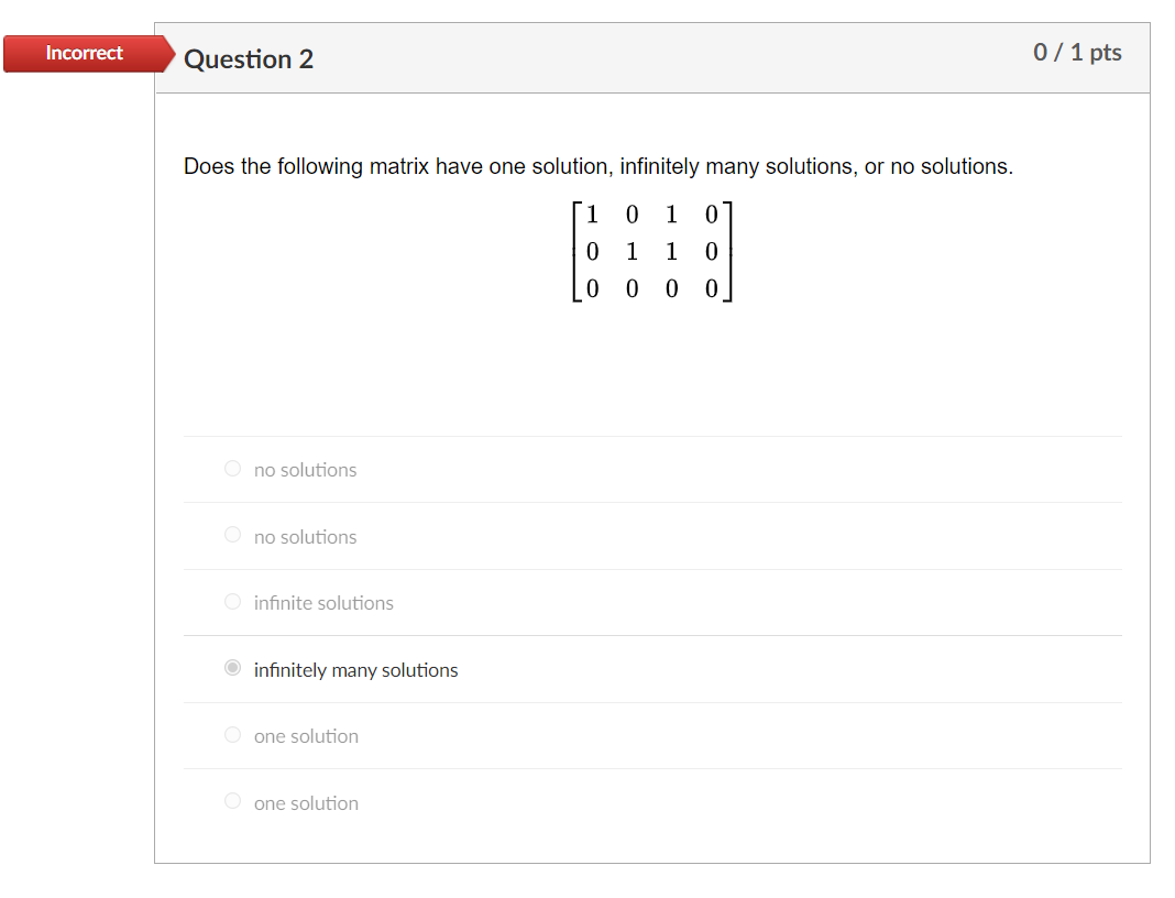Solved Not sure why there isnt infinite many solutions | Chegg.com