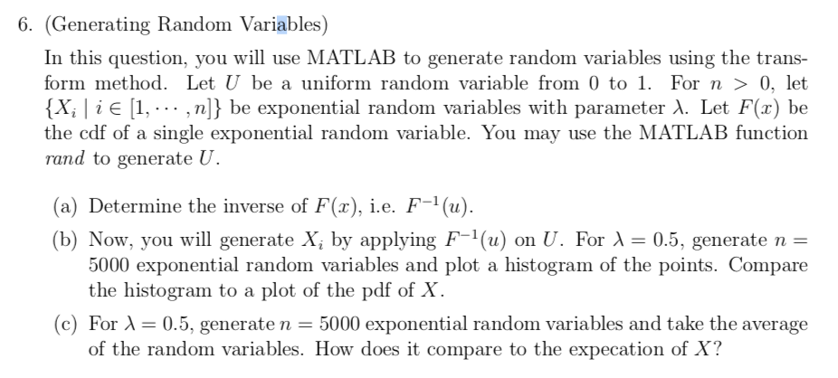 6. (Generating Random Variables) In this question, | Chegg.com