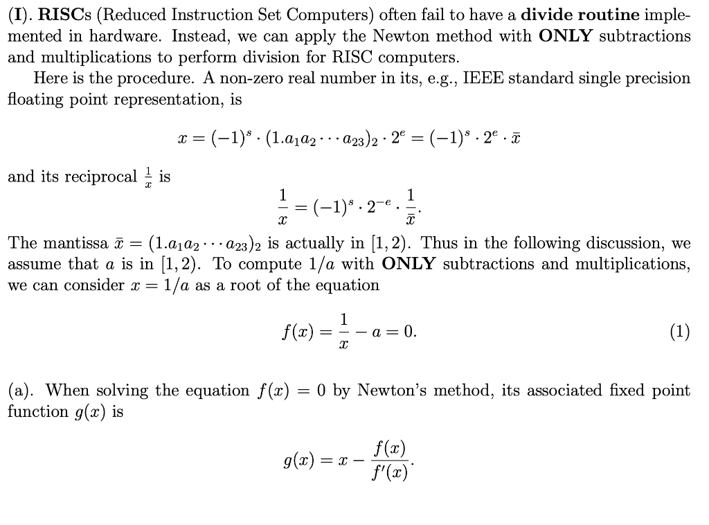 (I). RISCs (Reduced Instruction Set Computers) often | Chegg.com