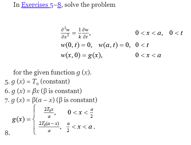 Solved In Exercises 5-8, solve the problem a-w low w(0, t) = | Chegg.com