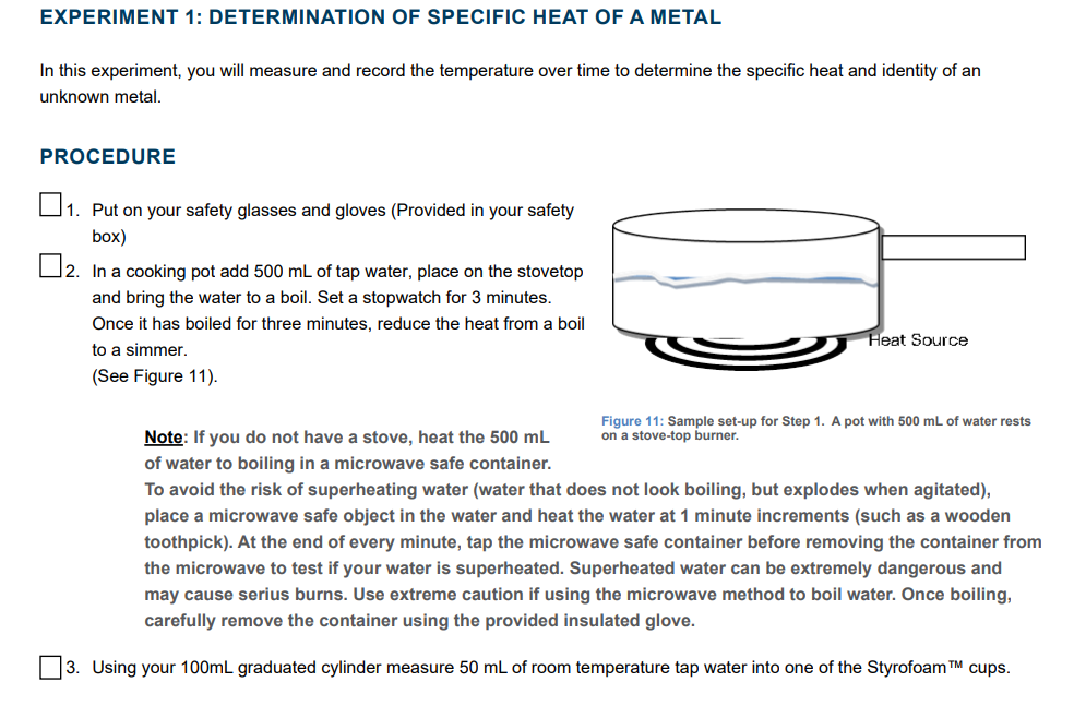 EXPERIMENT 1: DETERMINATION OF SPECIFIC HEAT OF A | Chegg.com