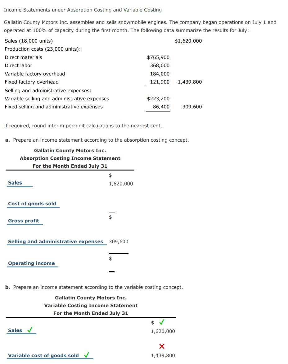 Solved Income Statements under Absorption Costing and | Chegg.com