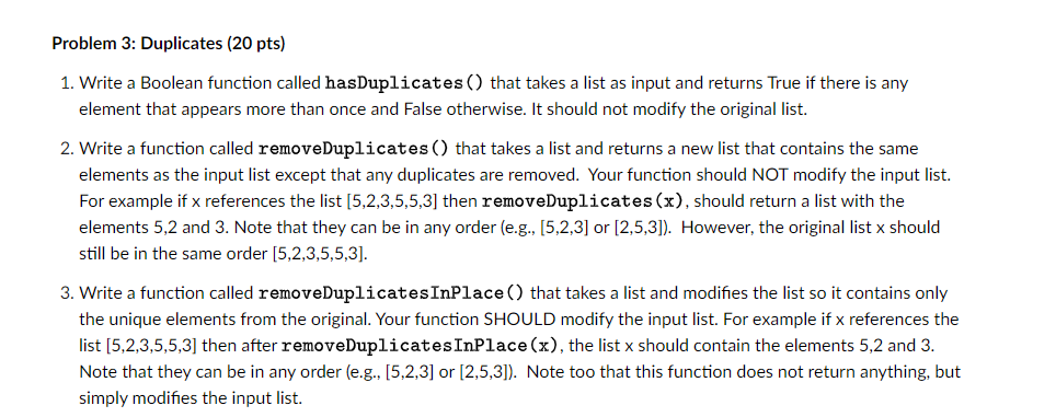 Solved Problem 3: Duplicates (20 pts) 1. Write a Boolean | Chegg.com