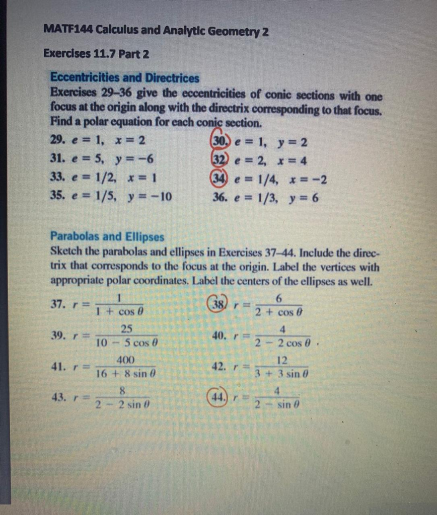 Solved MATF144 Calculus and Analytic Geometry 2 Exercises | Chegg.com