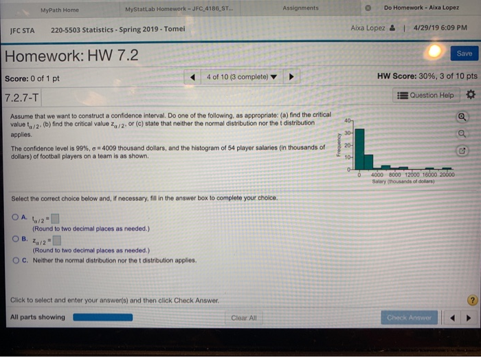 Solved Do Homework - Aixa Lopez Assignments MyStatLab | Chegg.com