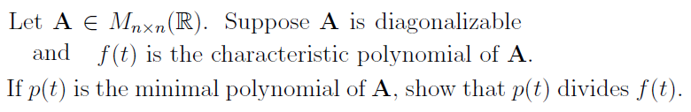 Solved Let A E Mnxn(R). Suppose A is diagonalizable and f(t) | Chegg.com
