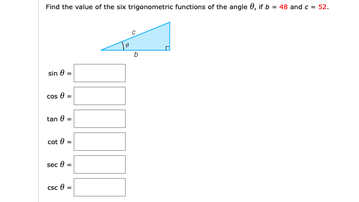 Solved Find the value of the six trigonometric functions of | Chegg.com