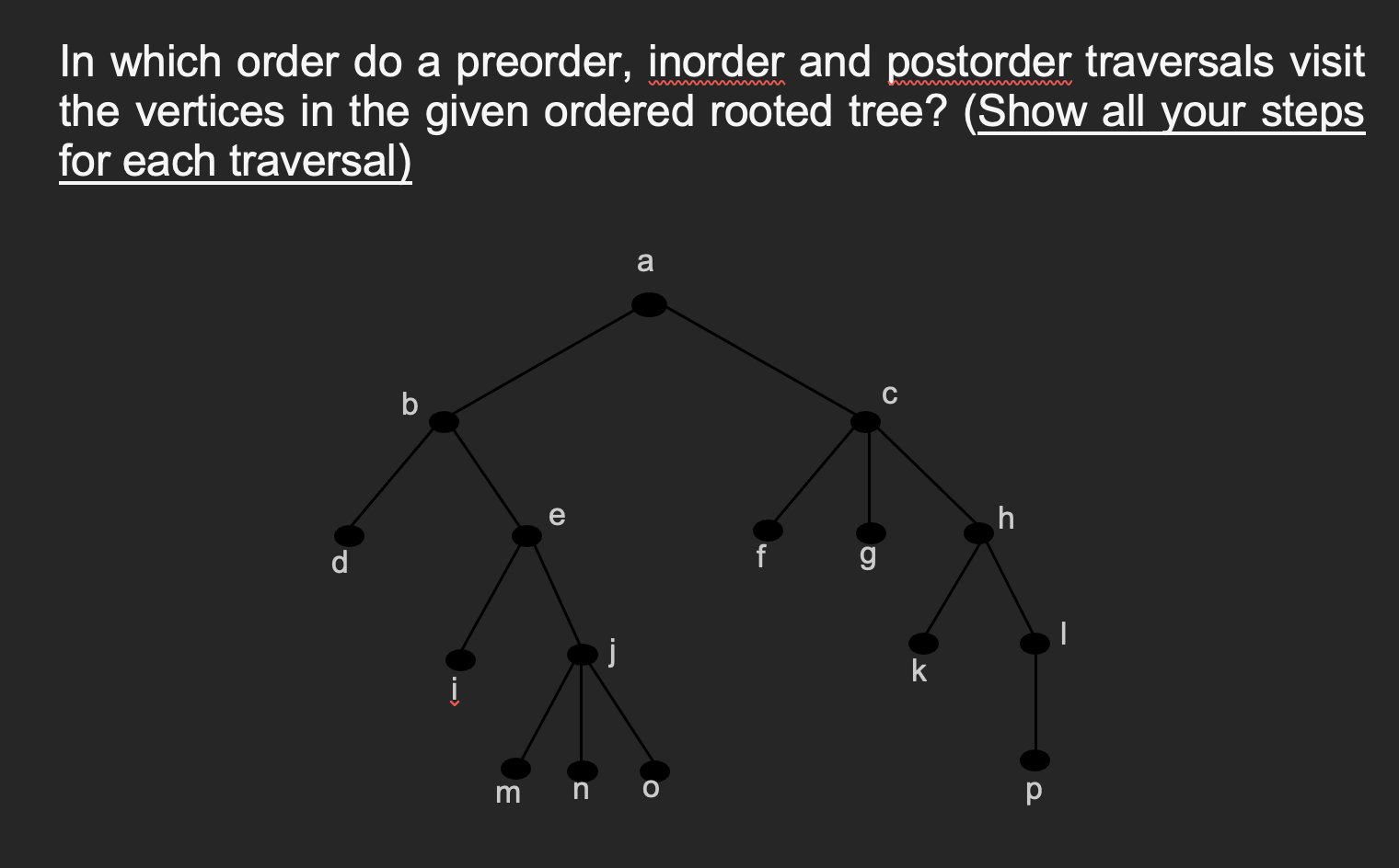 Solved In which order do a preorder, inorder and postorder | Chegg.com