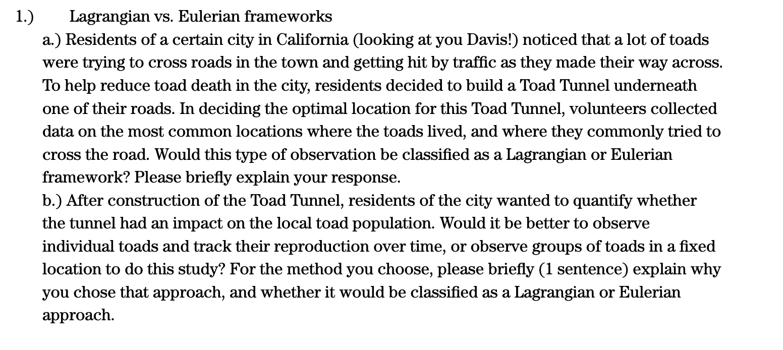 Solved 1.) ﻿Lagrangian vs. ﻿Eulerian frameworksa.) | Chegg.com