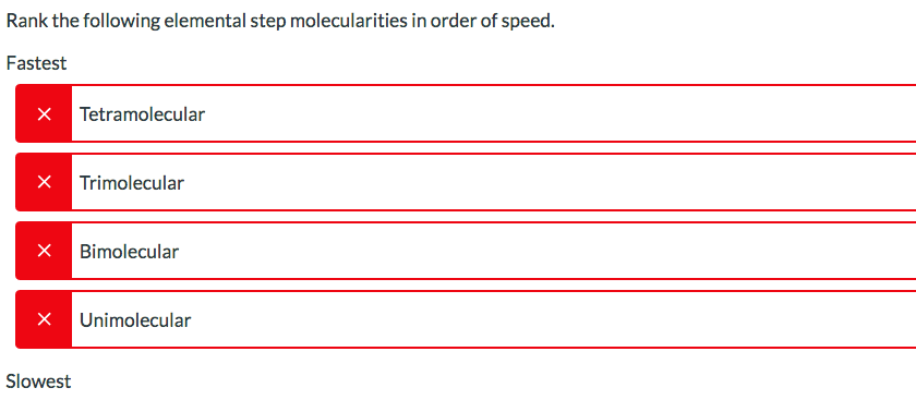 Solved Rank the following elemental step molecularities in | Chegg.com