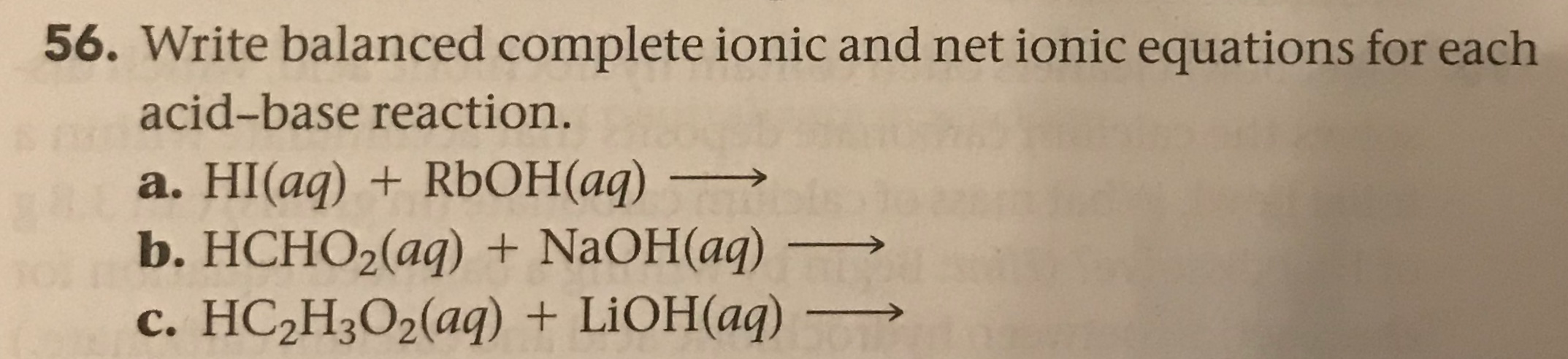 Solved 56. Write balanced complete ionic and net ionic | Chegg.com
