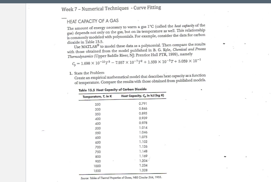 Solved Week 7 - Numerical Techniques - Curve Fitting HEAT | Chegg.com