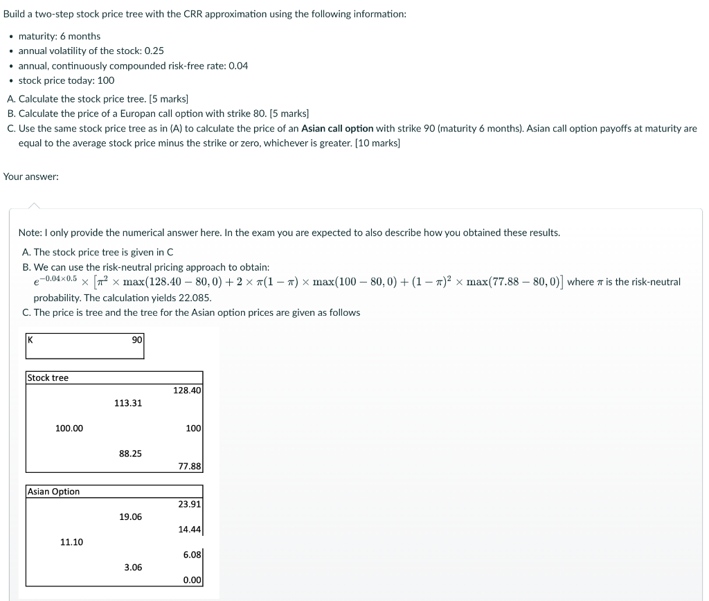 Solved Build a two-step stock price tree with the CRR | Chegg.com
