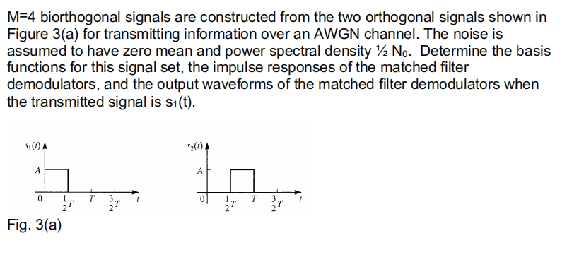Solved M=4 biorthogonal signals are constructed from the two | Chegg.com