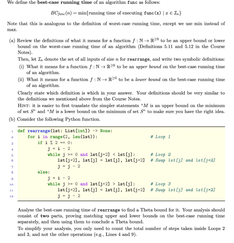 Solved We define the best-case running time of an algorithm | Chegg.com