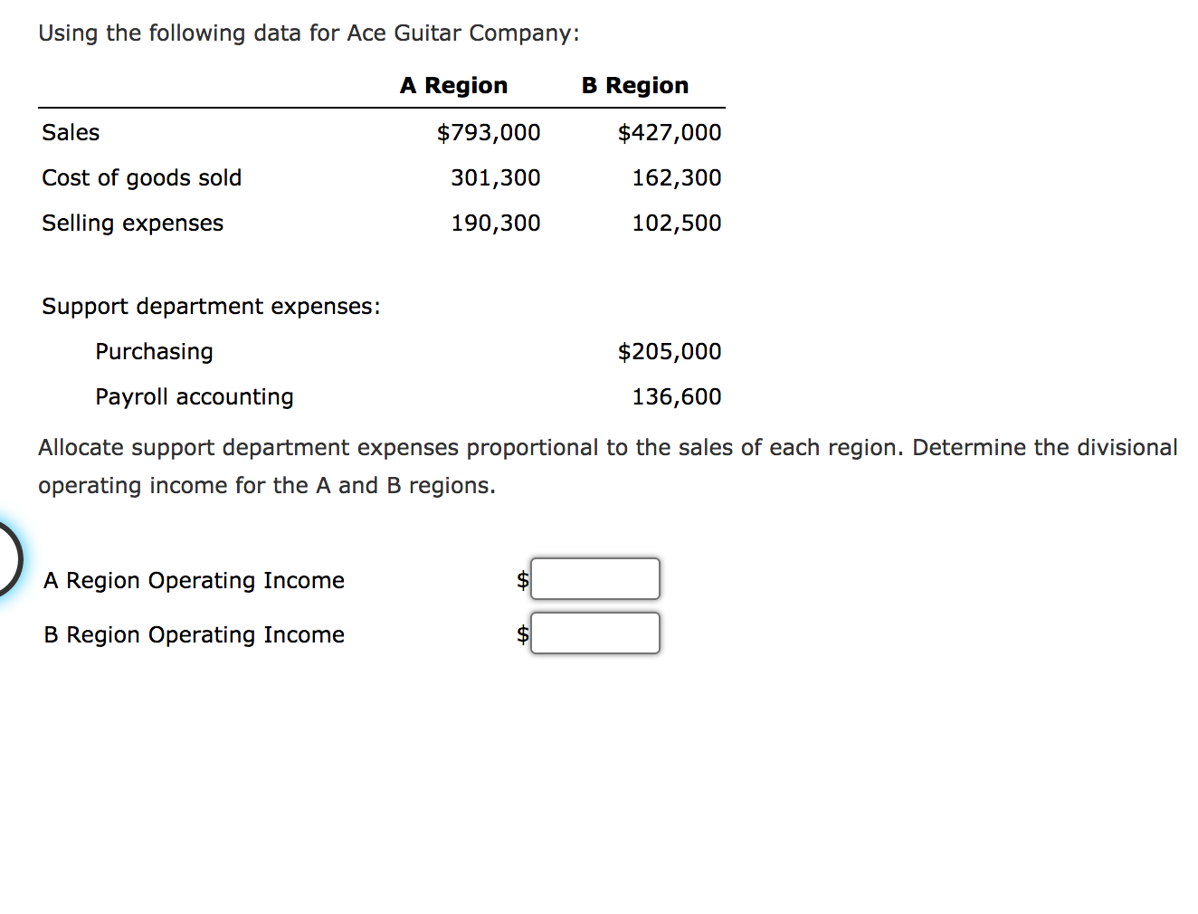 Solved Using the following data for Ace Guitar Company: | Chegg.com
