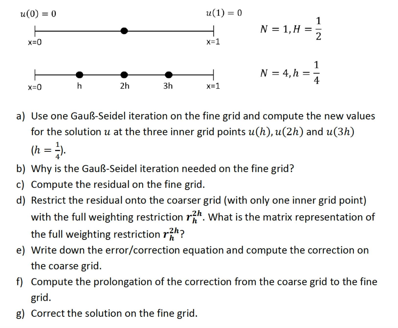 Solved a) Use one Gauß-Seidel iteration on the fine grid and | Chegg.com