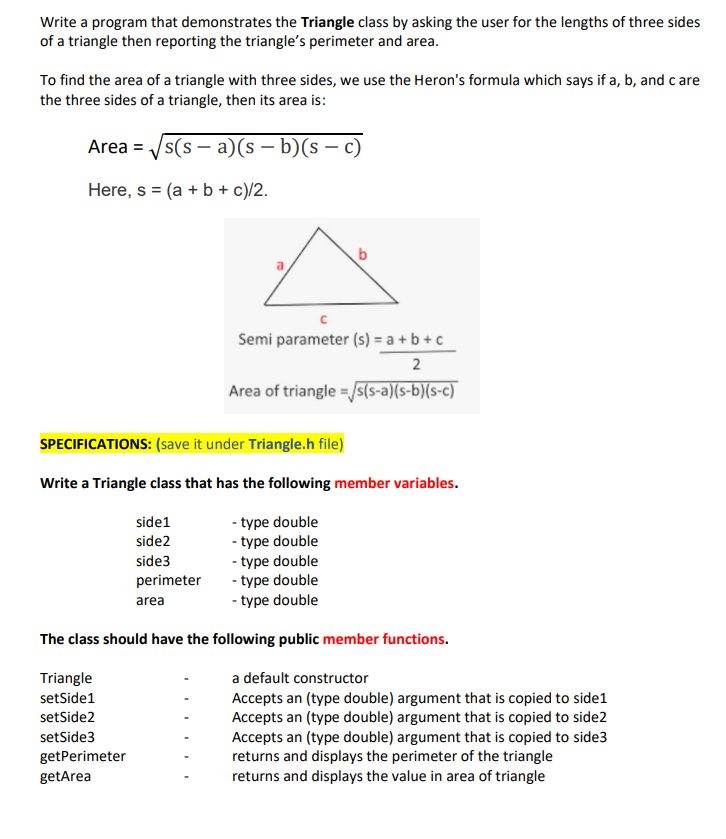 Solved Write a program that demonstrates the Triangle class | Chegg.com