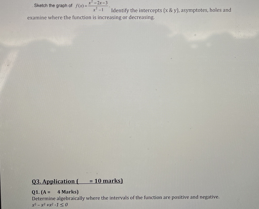 Solved Sketch the graph of f(x)=x2−1x2−2x−3 Identify the | Chegg.com