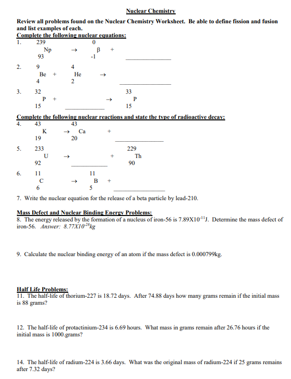Solved Review all problems found on the Nuclear Chemistry | Chegg.com