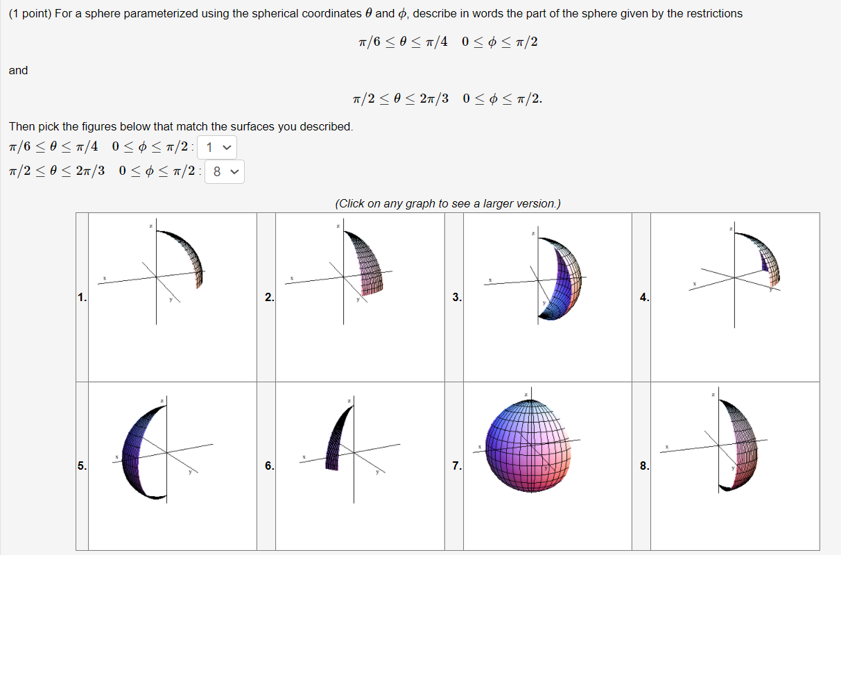 Solved (1 point) For a sphere parameterized using the | Chegg.com