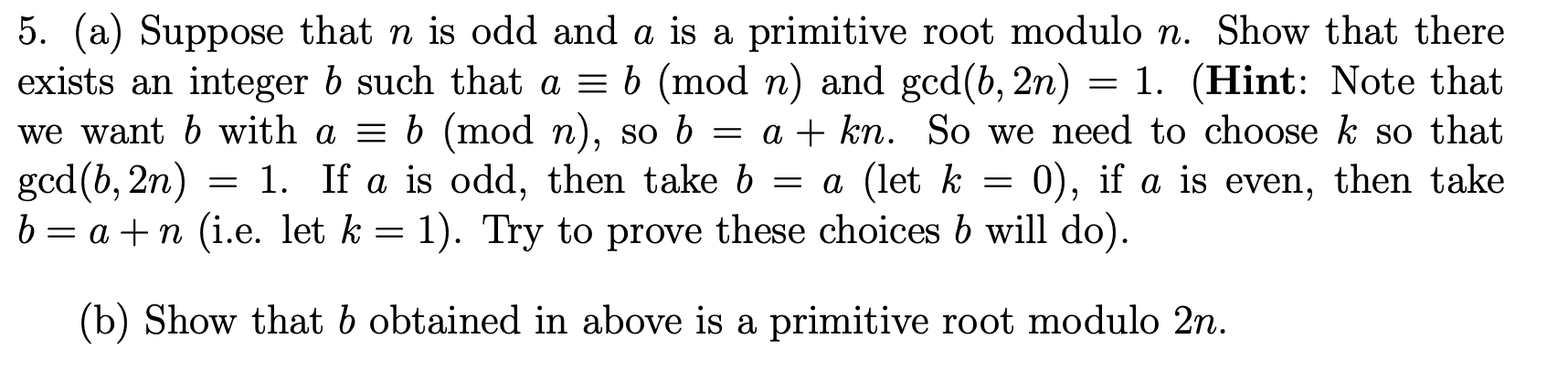 Solved 5. (a) Suppose that n is odd and a is a primitive | Chegg.com
