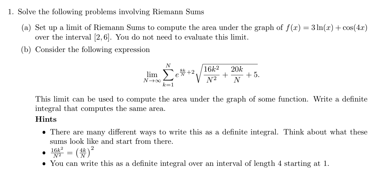 Solved Solve the following problems involving Riemann Sums | Chegg.com