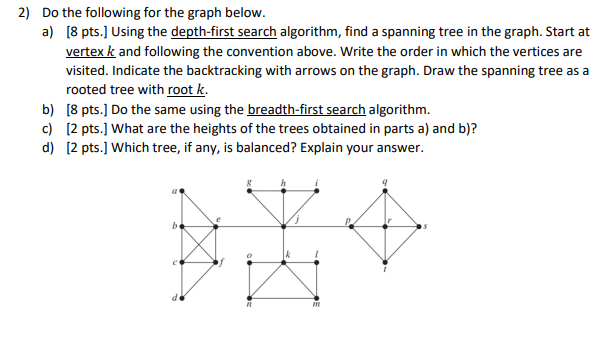 Solved 2) Do the following for the graph below. a) [8 pts.] | Chegg.com