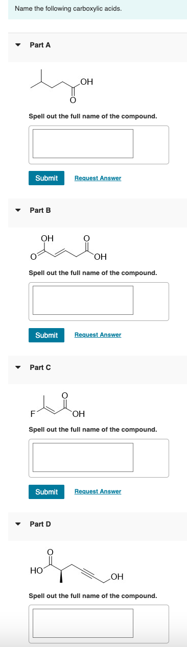 Solved Name the following carboxylic acids. Part A Spell out | Chegg.com