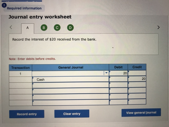 Solved Required information Journal entry worksheet Record | Chegg.com