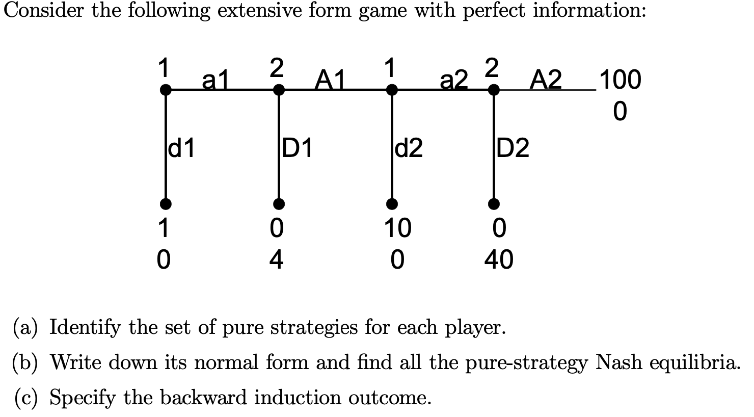 Solved Consider the following extensive form game with | Chegg.com