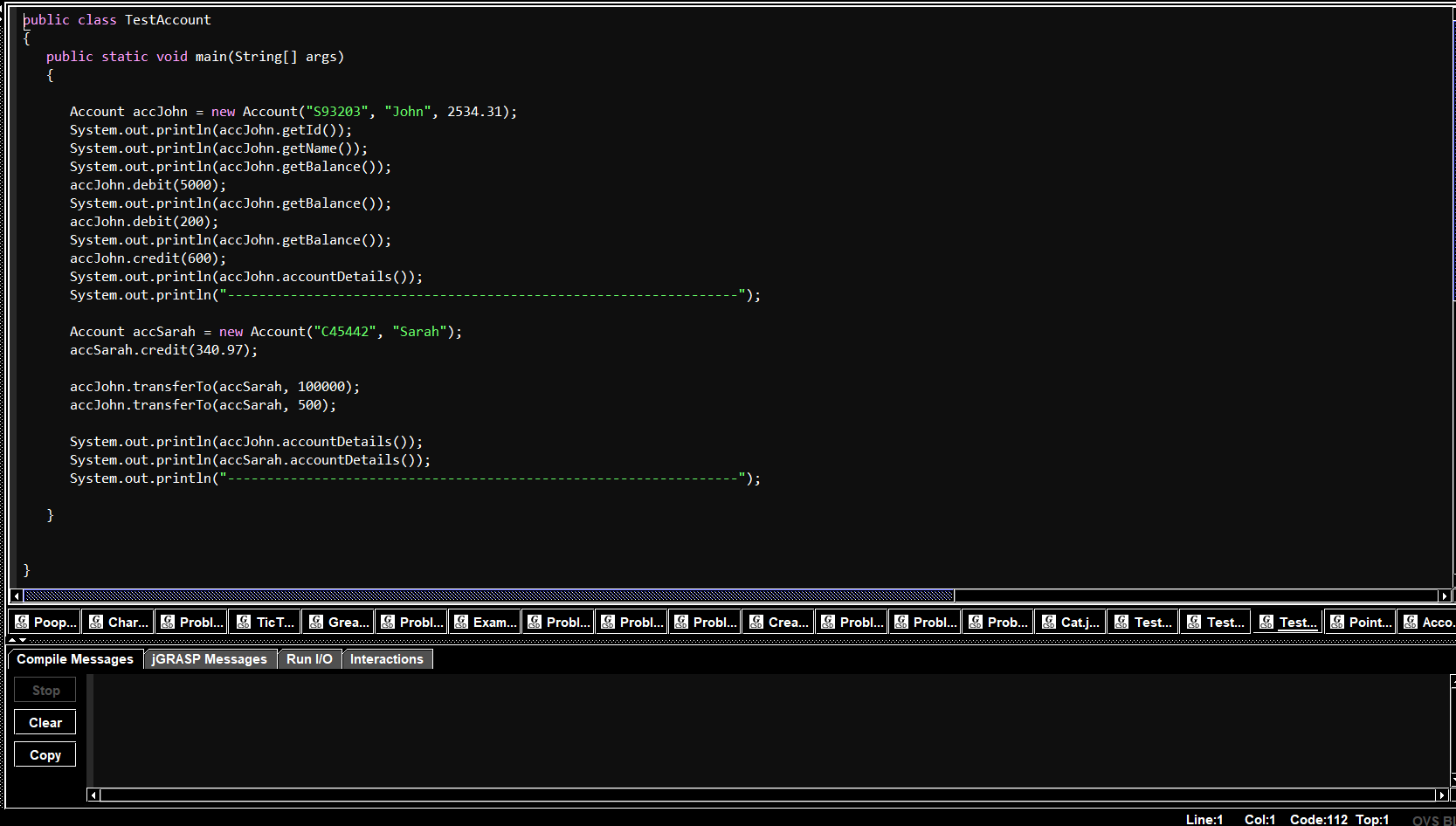 Solved Problem 2: Account id: String name: String balance: | Chegg.com