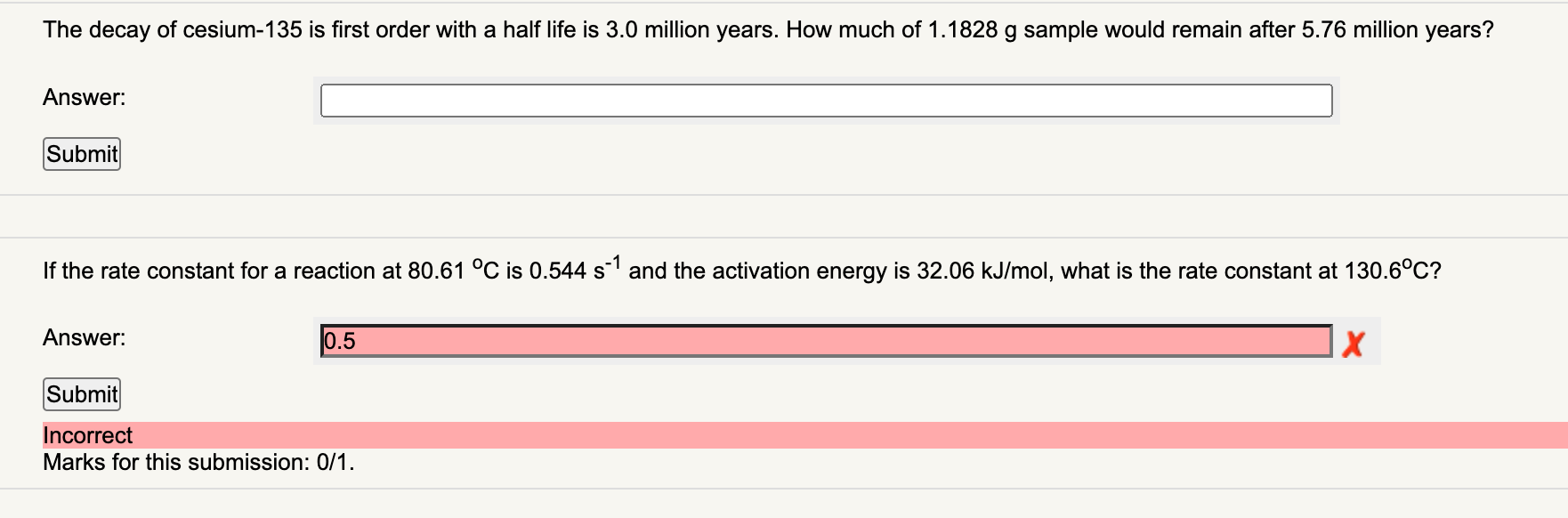 Solved The decay of cesium-135 is first order with a half | Chegg.com