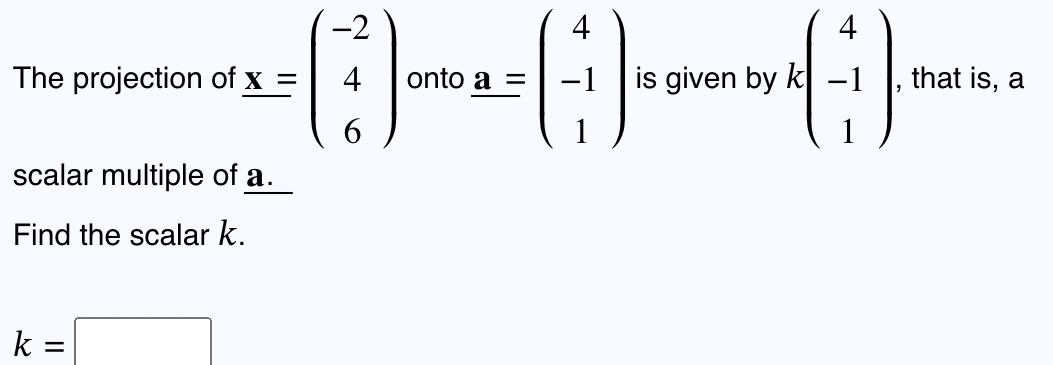 Solved The projection of \\( | Chegg.com