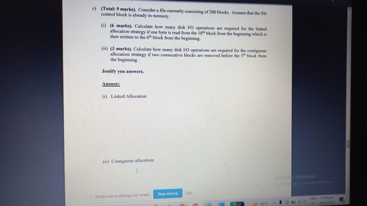 Solved c) (Total: 9 marks). Consider a file currently | Chegg.com