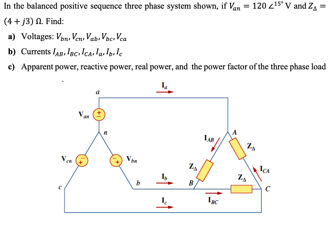 Solved In the balanced positive sequence three phase system | Chegg.com