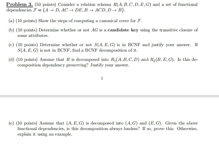 Solved Problem 3. (50 points) Consider a relation schema | Chegg.com