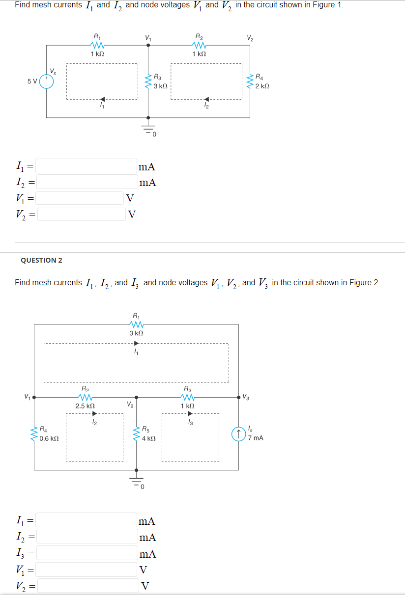 Solved Find mesh currents I1 and I2 and node voltages V1 and | Chegg.com