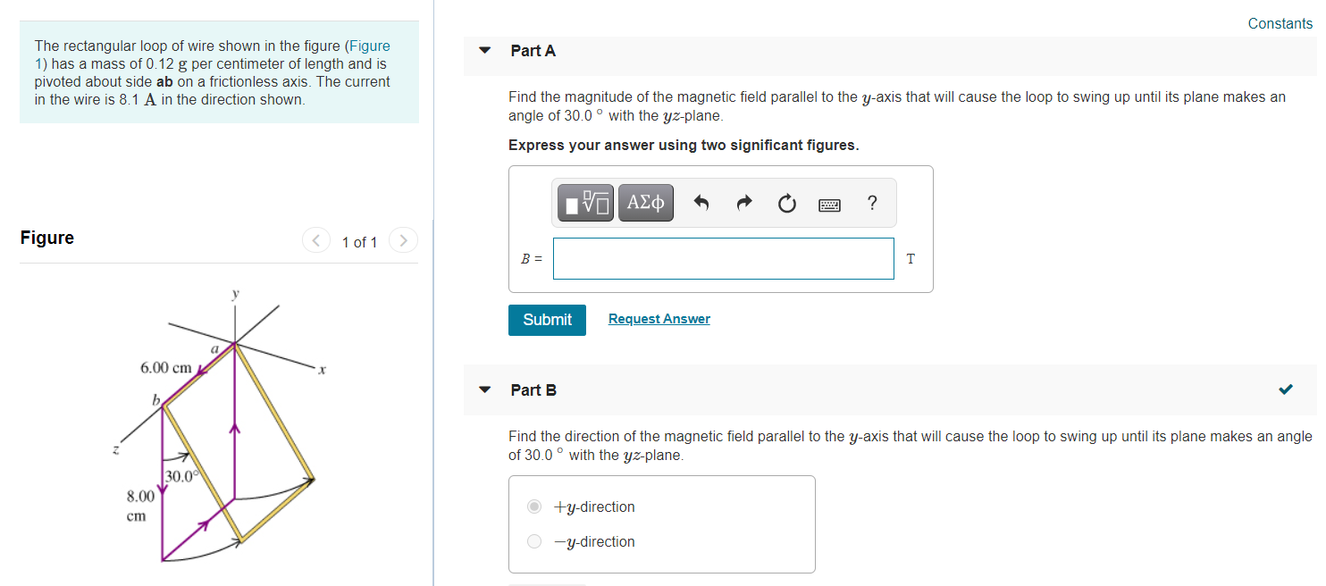 Solved Constants Part A The rectangular loop of wire shown | Chegg.com