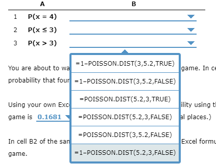 Solved 10. Using Excel - Poisson probabilities Suppose the | Chegg.com