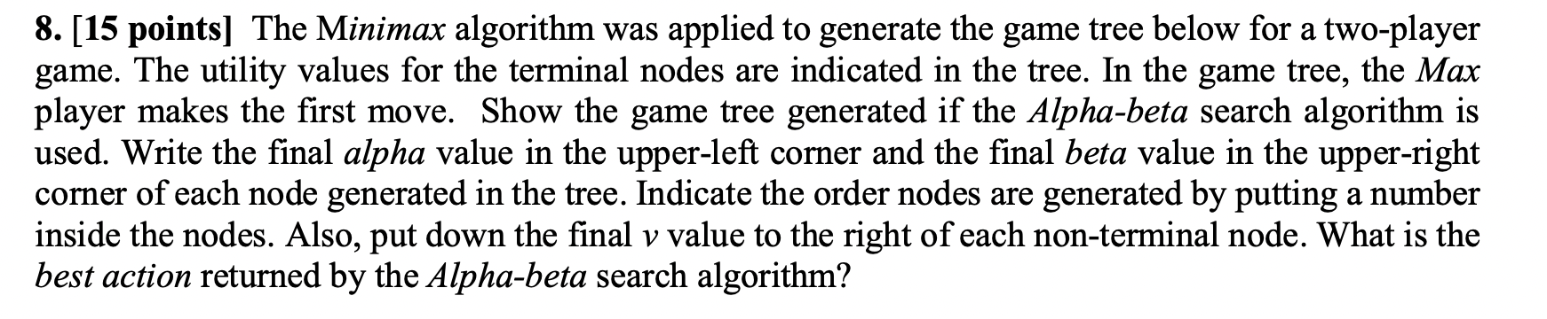 Solved 8. [15 points] The Minimax algorithm was applied to | Chegg.com