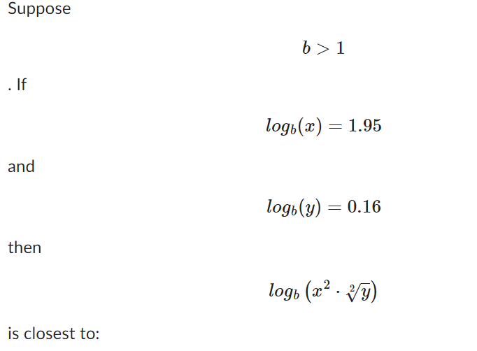 Solved b>1 logb(x)=1.95 logb(y)=0.16 logb(x2⋅2y) | Chegg.com