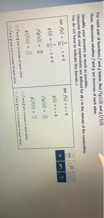 Solved For each pair of functions fand g below, find(()) and | Chegg.com