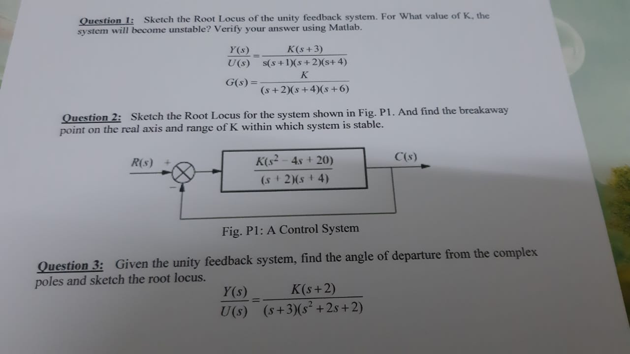 Solved Question 1: Sketch the Root Locus of the unity | Chegg.com Solved Question 1: Sketch the Root Locus of the unity | Chegg.com