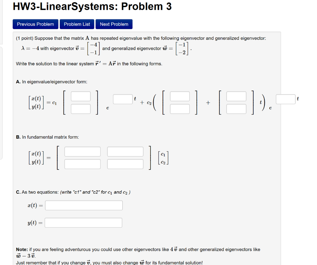 Solved HW3-Linear Systems: Problem 3 Previous Problem | Chegg.com