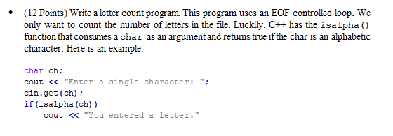 Solved (12 Points) Write a letter count program This program | Chegg.com