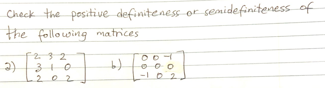 Solved Check the positive definiteness or semidefiniteness | Chegg.com